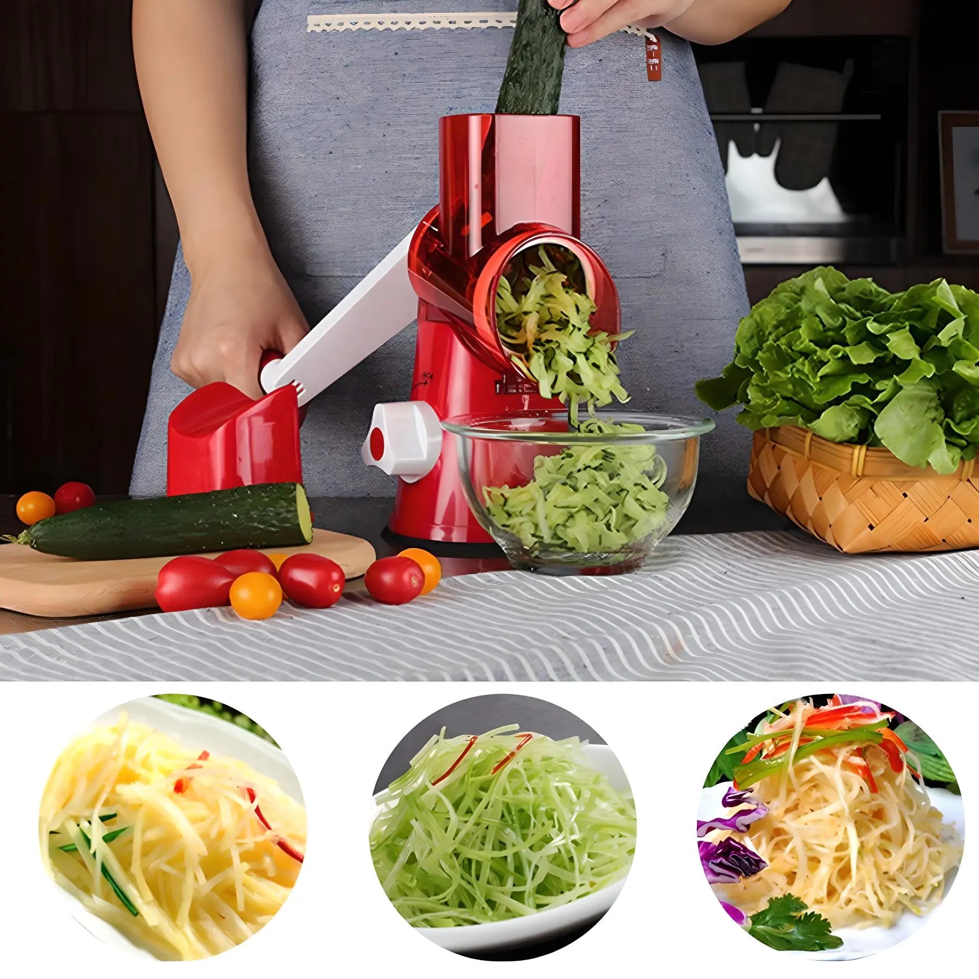 MANDOLINE CUISINE ET RÂPE ROTATIVE 3 EN 1 ROUGE | MASTERSLICER ...